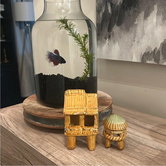 Fish | Rare Vintage Tiki Hut Aquarium Tank Fish Bowl Set Decor Mid ...